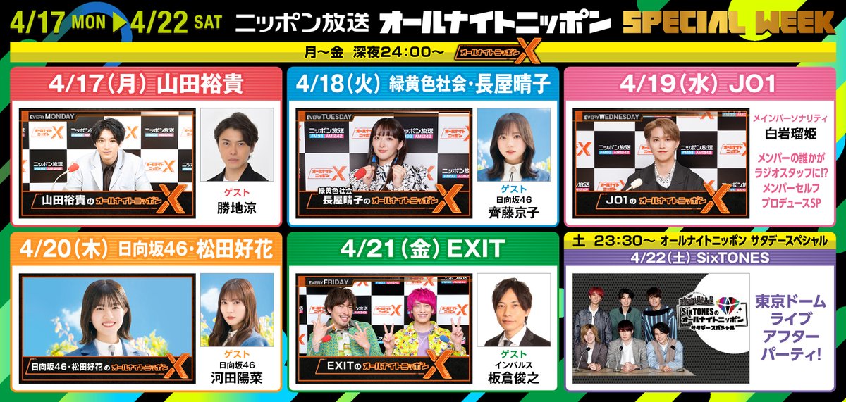 【オールナイトニッポン】2023/4/17週スペシャルウィークゲストまとめ | しまため